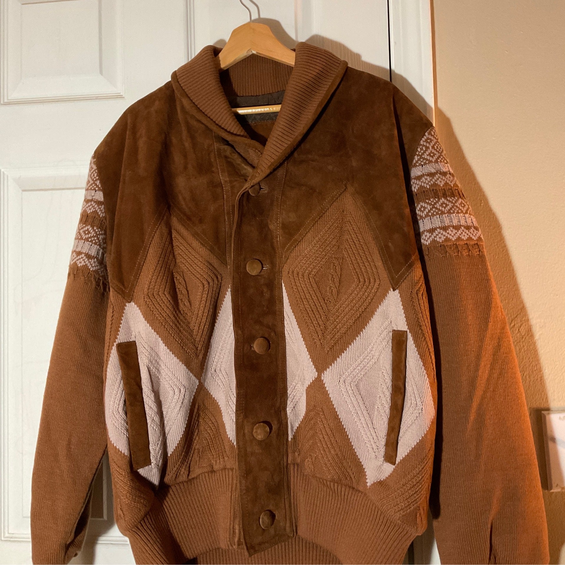 MC-008, Vintage Knit,Suede Bomber Jacket, Made in Argentina | Thread